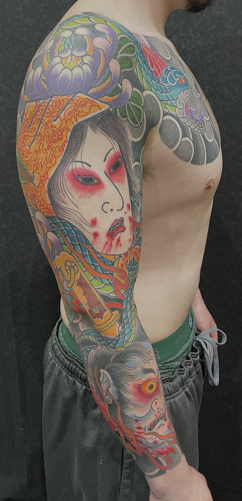 Hannya Snake Sleeve and Chest - Katana Tattoo